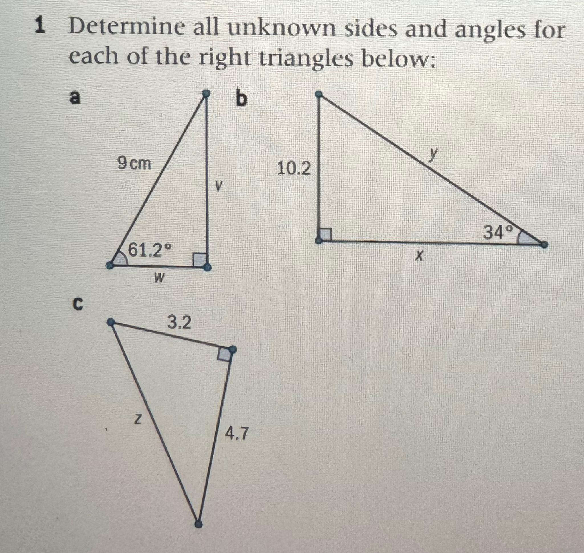 Solved 1 ﻿Determine all unknown sides and angles for each of | Chegg.com