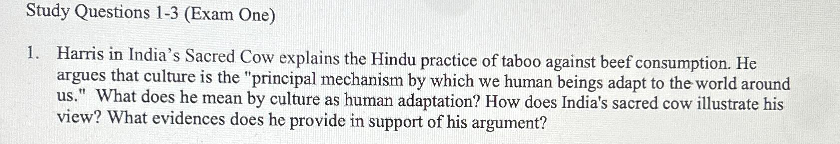 Solved Study Questions 1-3 (Exam One)Harris in India's | Chegg.com