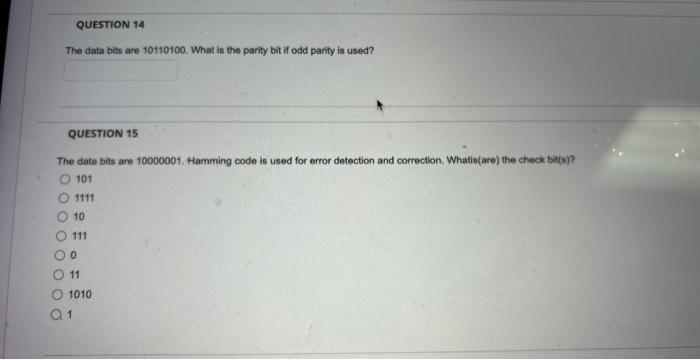 Solved The data bits are 10110100 . What is the parity bit | Chegg.com