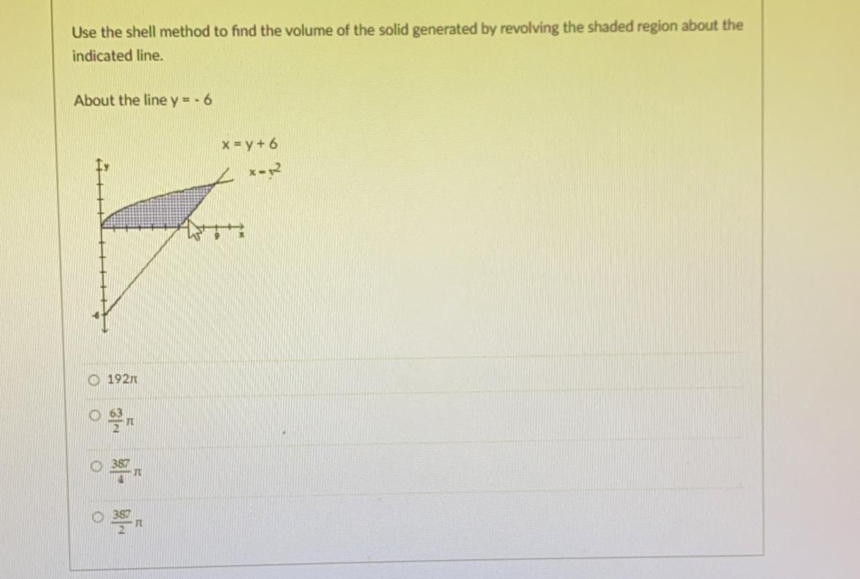 Solved Use the shell method to find the volume of the solid | Chegg.com