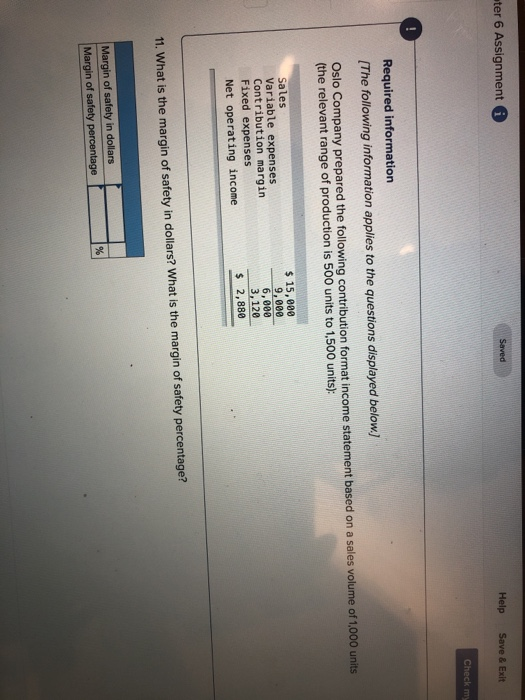 Solved ter 6 Assignment Saved Help Save & Exit Check my | Chegg.com