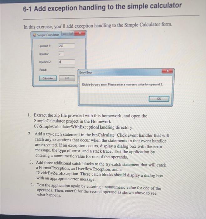 Solved 6-1 Add exception handling to the simple calculator | Chegg.com