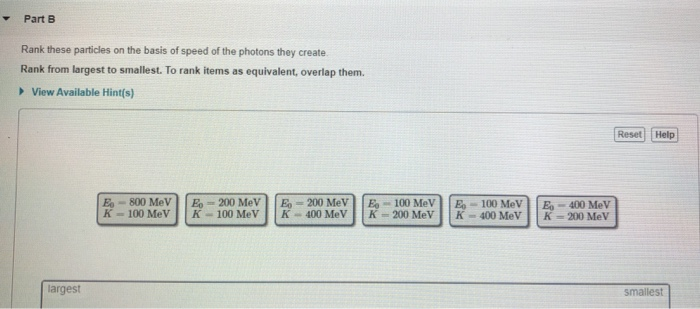 Solved Part A Rank these particles on the basis of energy of | Chegg.com