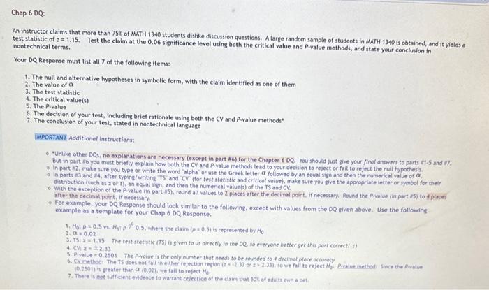 Solved An instructor claims that more than 75% of MATH 1340 | Chegg.com