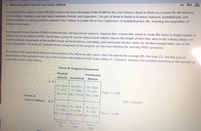 Solved 3. Measuring effect size for two-factor ANOVA A Aa It | Chegg.com