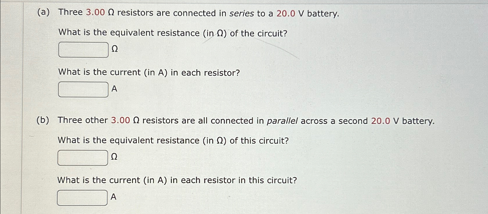(a) ﻿Three 3.00Ω ﻿resistors are connected in series | Chegg.com