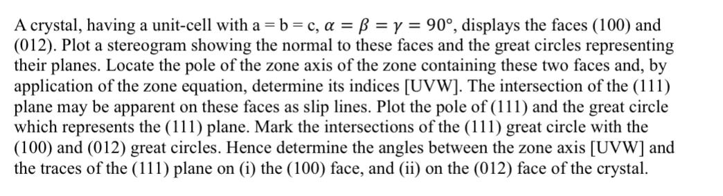 Solved A crystal, having a unit-cell with a=b=c,α=β=γ=90°, | Chegg.com