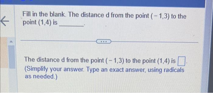 Solved Fill in the blank. The distance d from the point | Chegg.com
