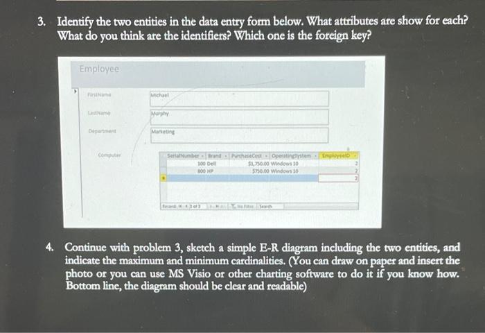 3. Identify the two entities in the data entry form | Chegg.com