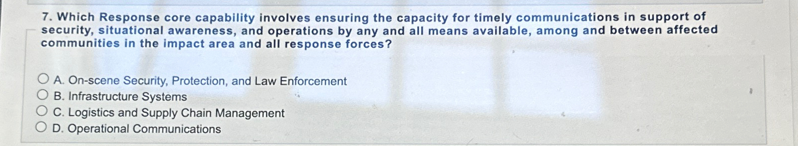 Solved Which Response core capability involves ensuring the | Chegg.com