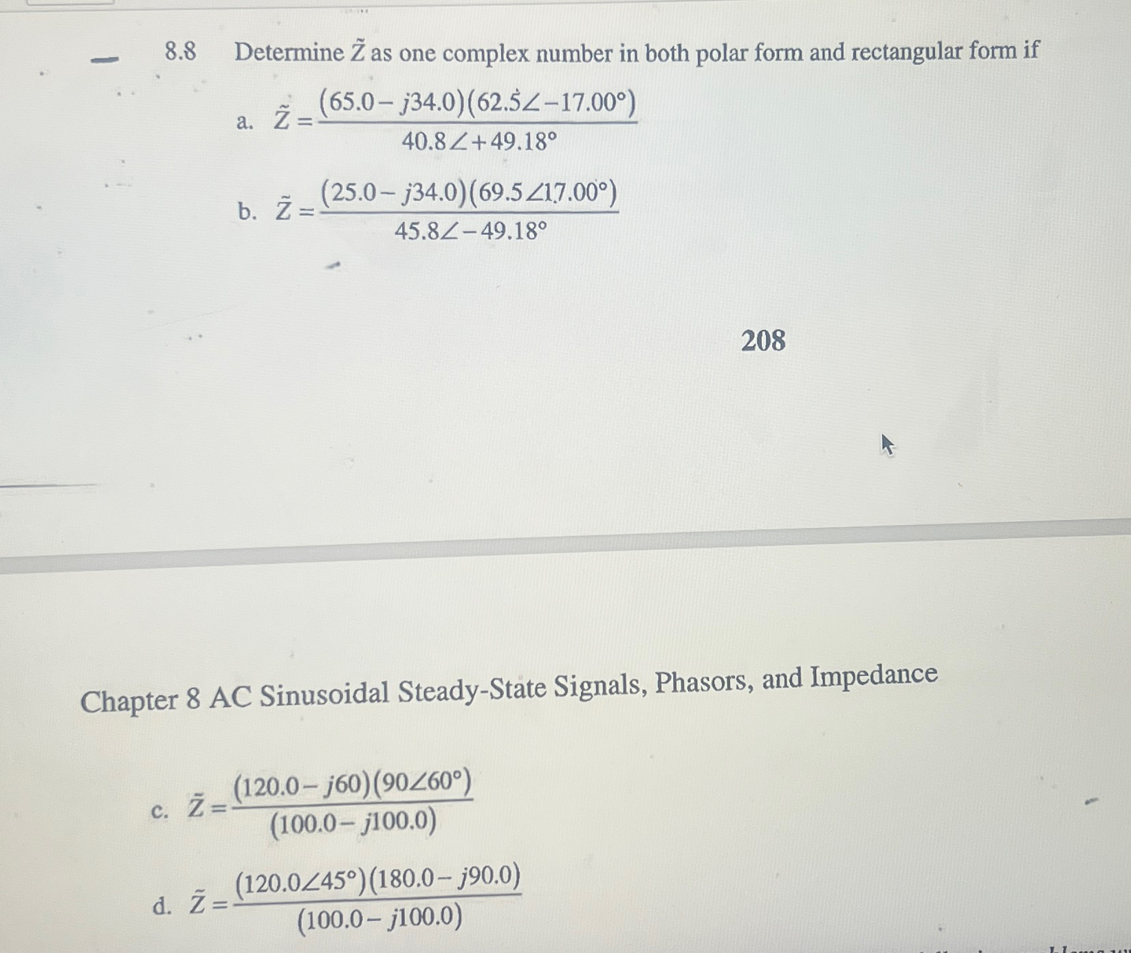 Solved 8.8 ﻿Determine tilde(Z) ﻿as one complex number in | Chegg.com