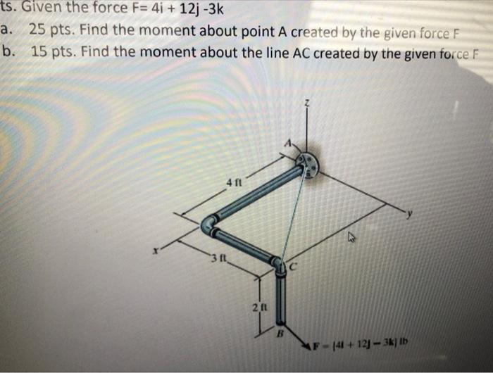 Solved ts. Given the force F= 4i + 120 -3k a. 25 pts. Find | Chegg.com Solved ts. Given the force F= 4i + 120 -3k a. 25 pts. Find | Chegg.com