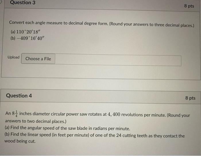 Solved Convert the degree measure to radian measure. Round | Chegg.com