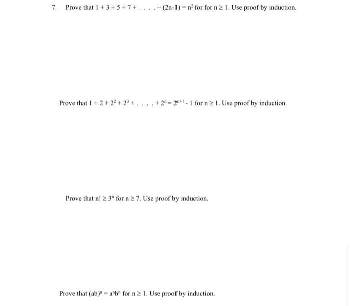 Solved Prove that 1+3+5+7+…+(2n−1)=n2 for for n≥1. Use proof | Chegg.com
