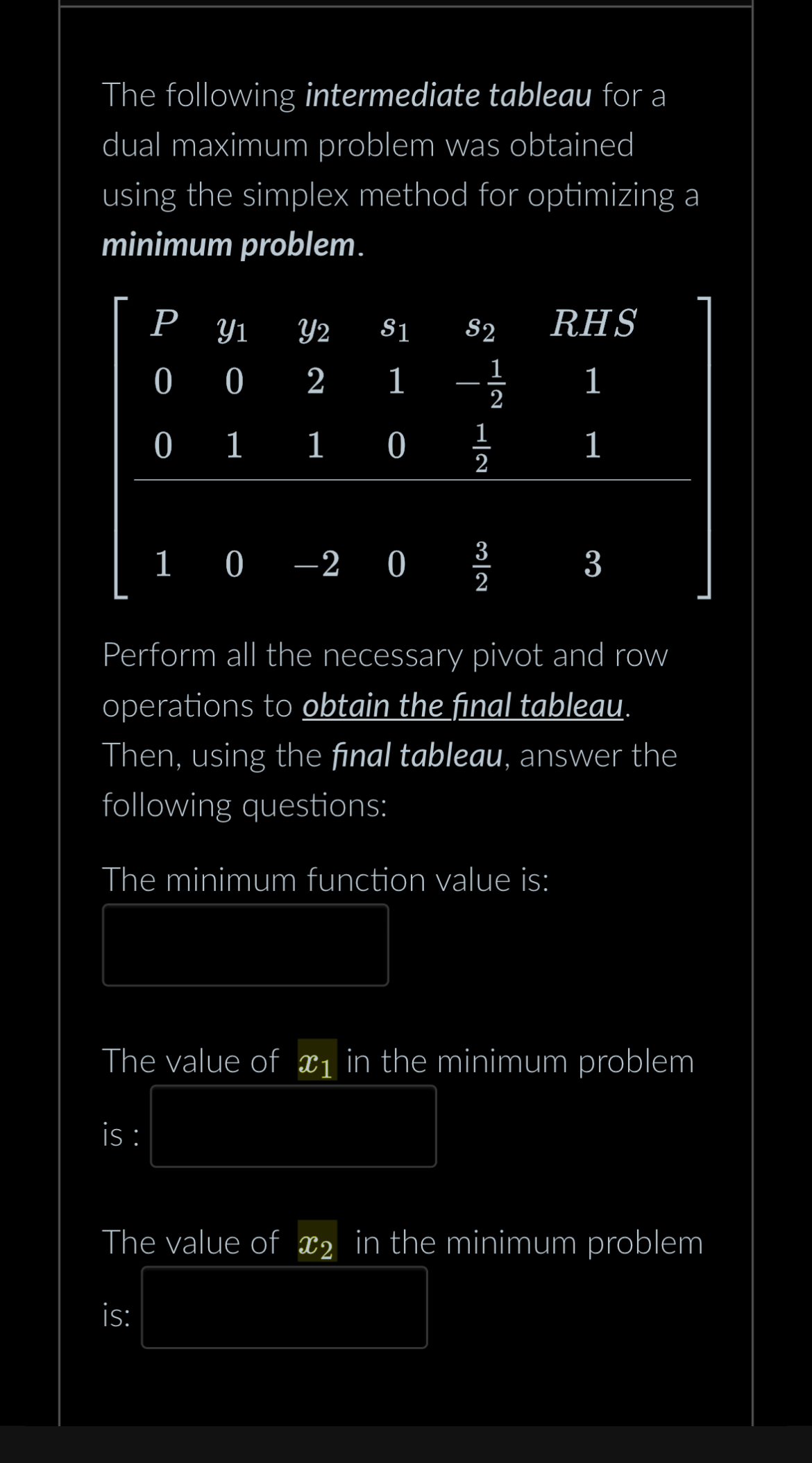 Solved The following intermediate tableau for a dual maximum | Chegg.com