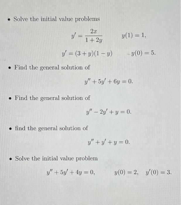 Solved - Solve the initial value problems | Chegg.com