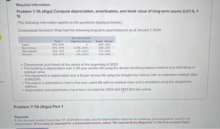 Solved Required information Problem 7-7A (Algo) Compute | Chegg.com Solved Required information Problem 7-7A (Algo) Compute | Chegg.com