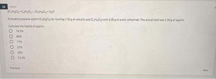 Solved 16 point 2CH.Os+ CH2O3 -- 2CH3O+H30 Astudent prepares | Chegg.com