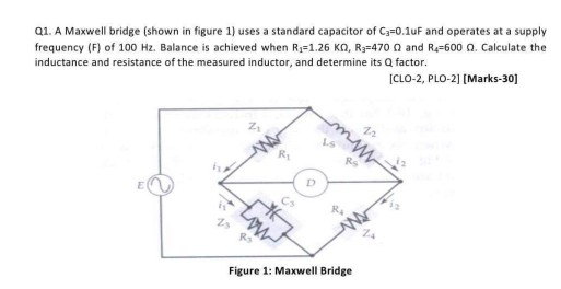 Solved Q1. A Maxwell bridge (shown in figure 1) uses a | Chegg.com