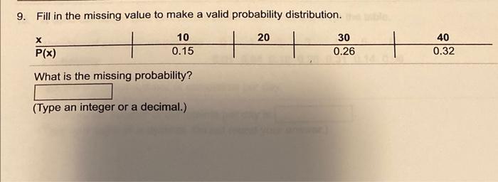 Solved 9. Fill in the missing value to make a valid | Chegg.com