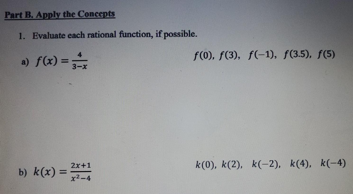 Solved Part B. Apply the Concepts 1. Evaluate each rational | Chegg.com