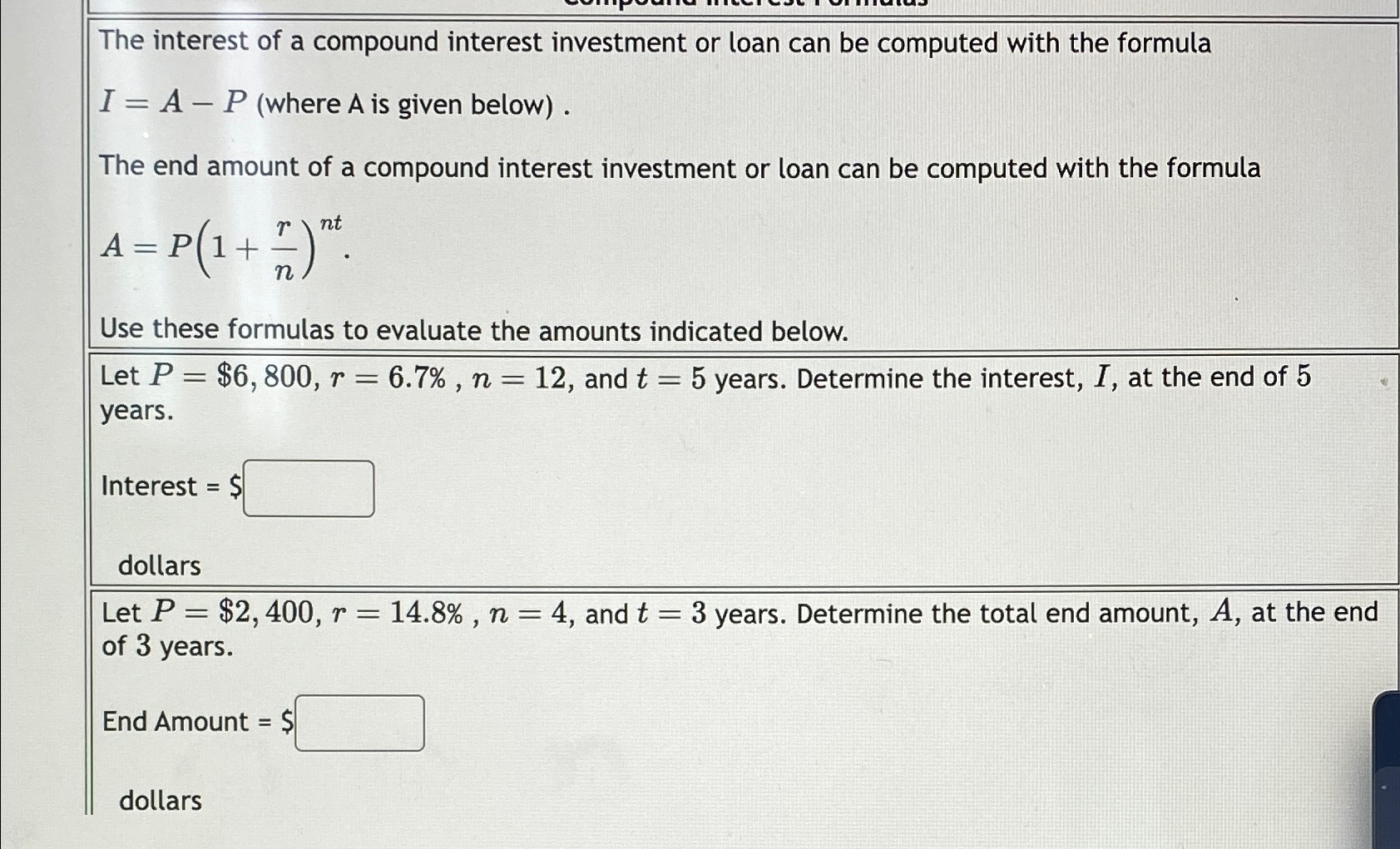 Solved The interest of a compound interest investment or | Chegg.com