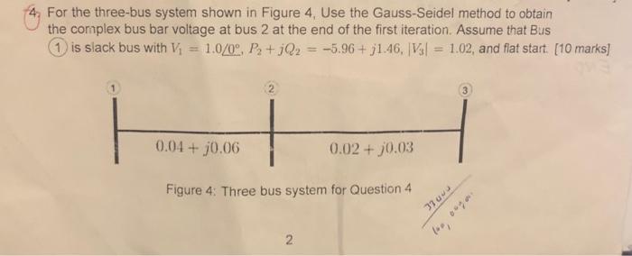 Solved 4. For the three-bus system shown in Figure 4, Use | Chegg.com