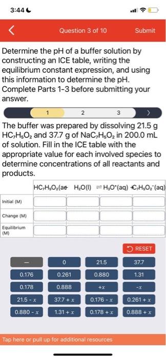 Solved Determine the pH of a buffer solution by constructing | Chegg.com