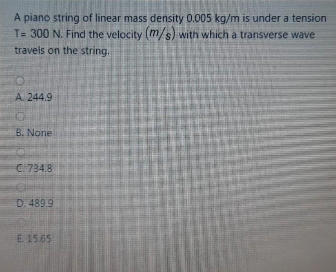 Solved A piano string of linear mass density 0.005 kg/m is | Chegg.com