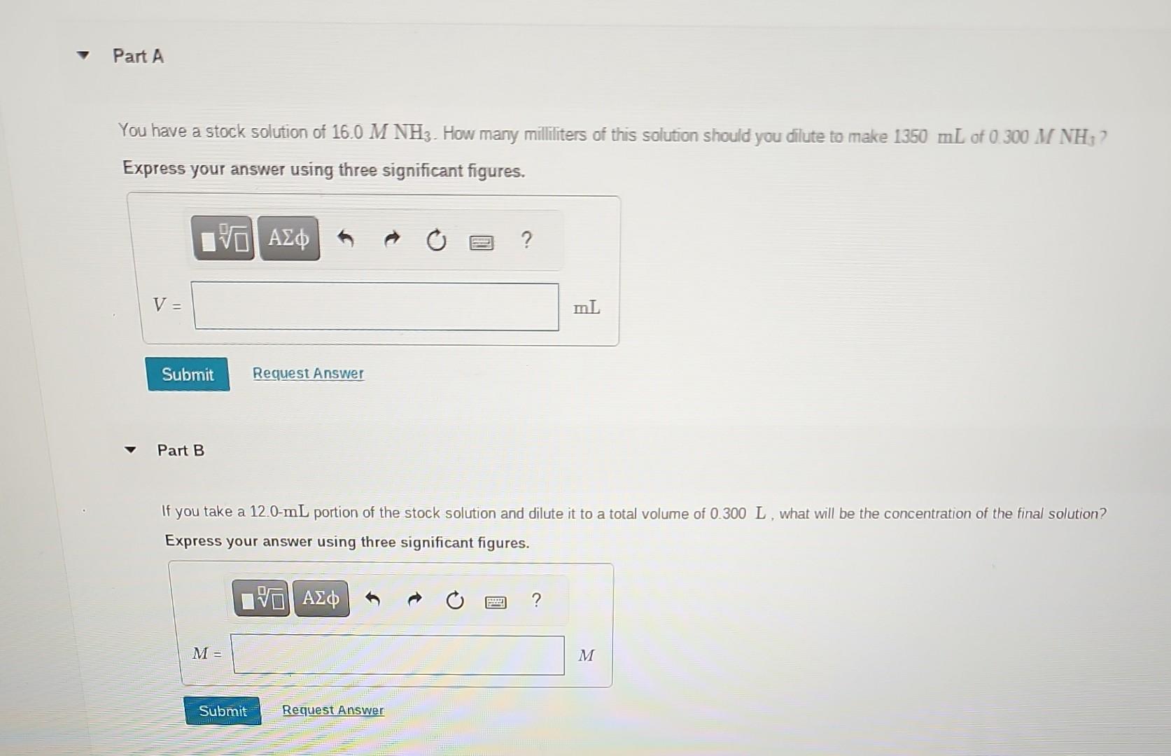 Solved You have a stock solution of 16.0MNH3. How many | Chegg.com