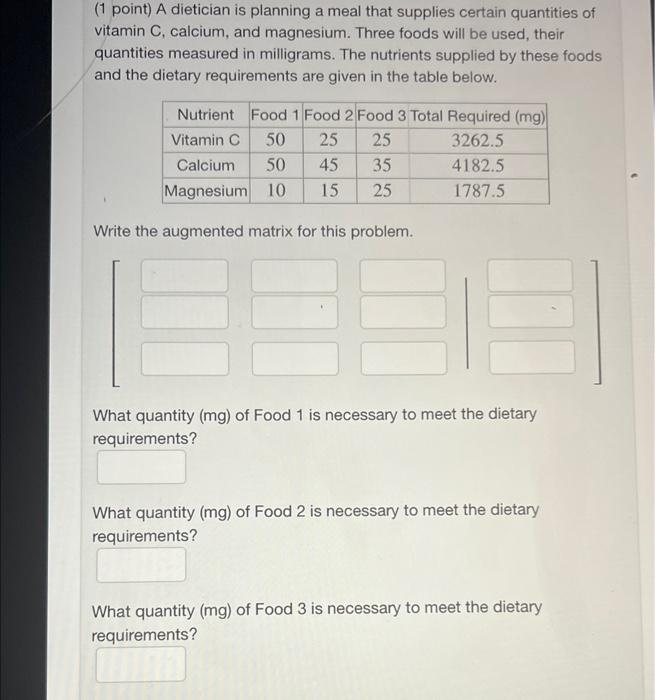 Solved (1 point) A dietician is planning a meal that | Chegg.com