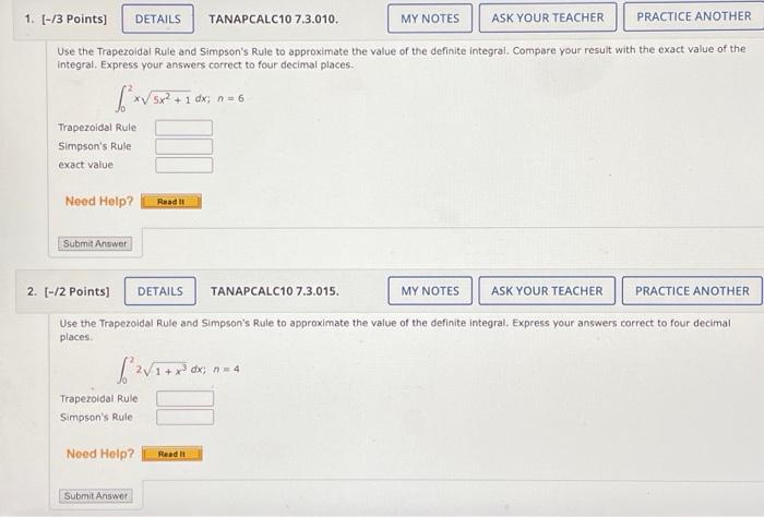 Solved Use the Trapezoidal Rule and Simpson's Rule to | Chegg.com