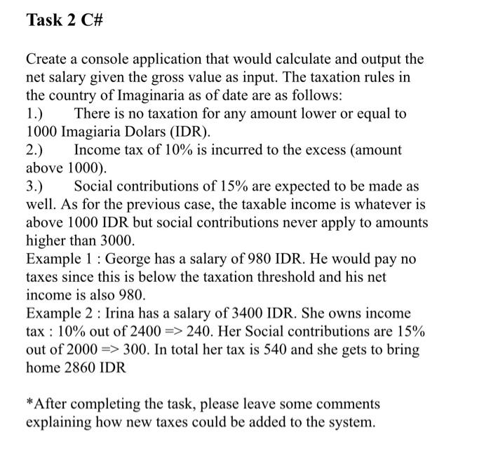 Solved Task 2 C# 2 Create a console application that would | Chegg.com