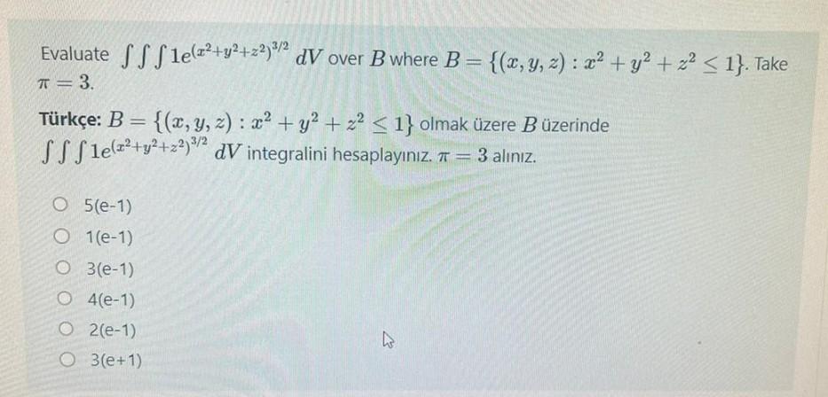 Solved Evaluate ∭1e(x2+y2+z2)3/2dV over B where | Chegg.com