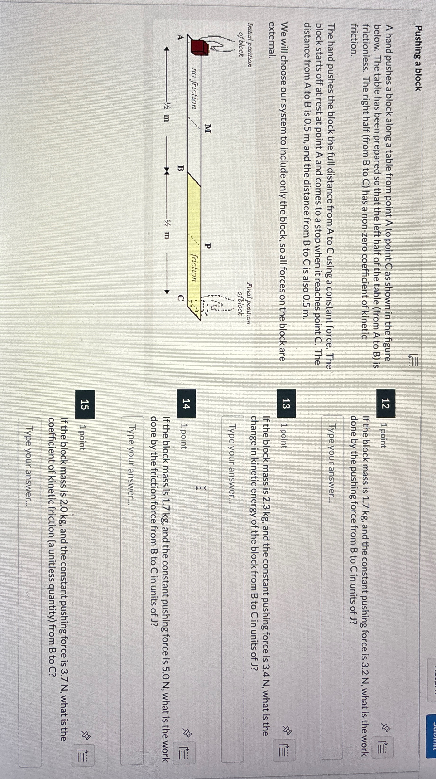 Solved Pushing a blockA hand pushes a block along a table | Chegg.com