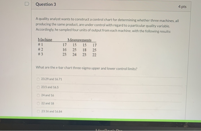 Solved D Question 3 4 pts A quality analyst wants to | Chegg.com