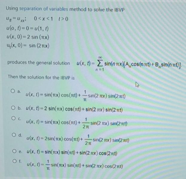 Solved Using separation of variables method to solve the | Chegg.com