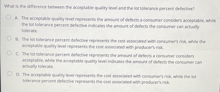 Solved What is the difference between the acceptable quality | Chegg.com