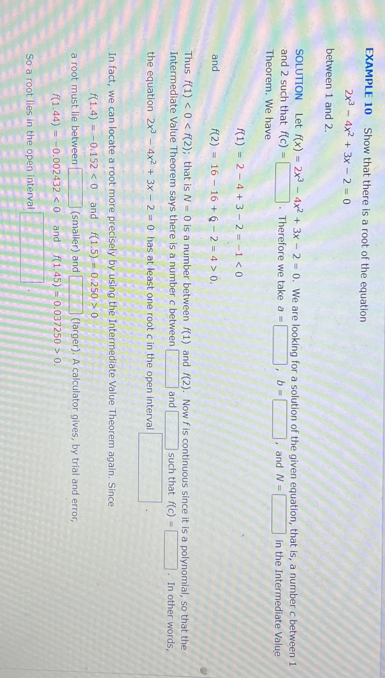 Solved EXAMPLE 10 ﻿Show that there is a root of the | Chegg.com