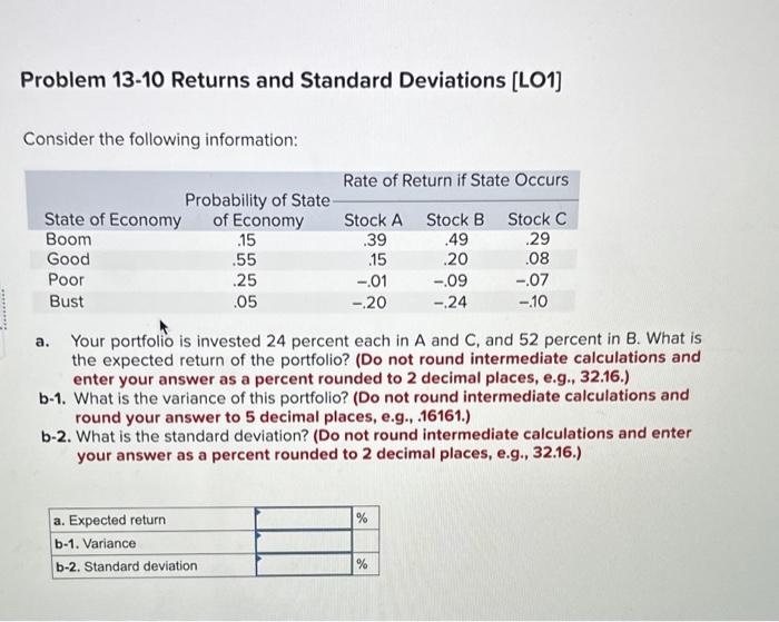 Solved Problem 13-10 Returns and Standard Deviations [LO1] | Chegg.com
