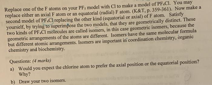 Solved Replace one of the Fatoms on your PFs model with Cl | Chegg.com