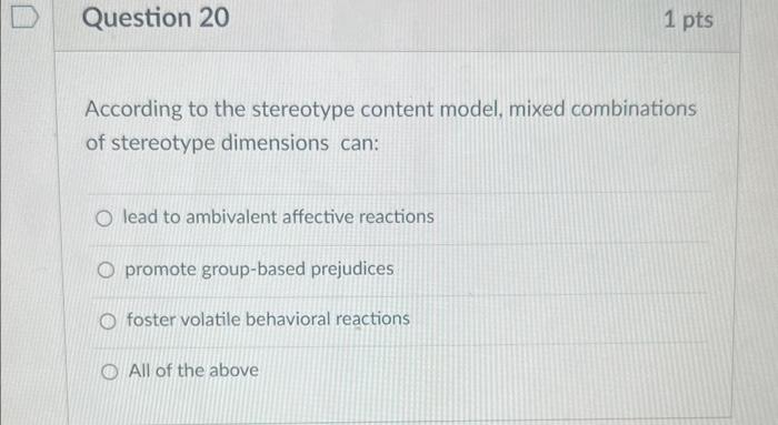 Solved According to the stereotype content model, mixed | Chegg.com