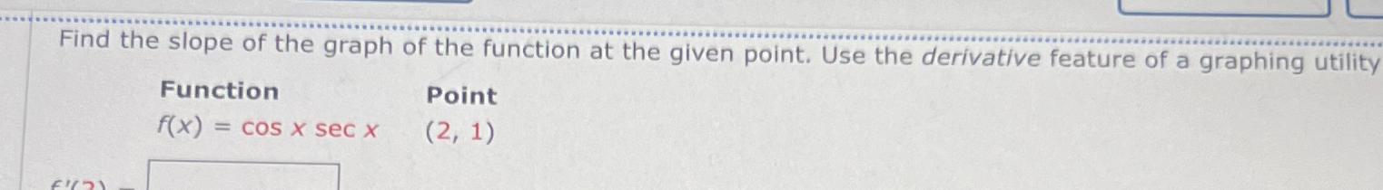 Solved Find the slope of the graph of the function at the | Chegg.com