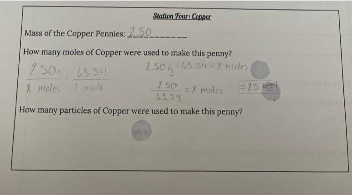 Solved Station Four: Copper Mass of the Copper Pennies: 250 | Chegg.com