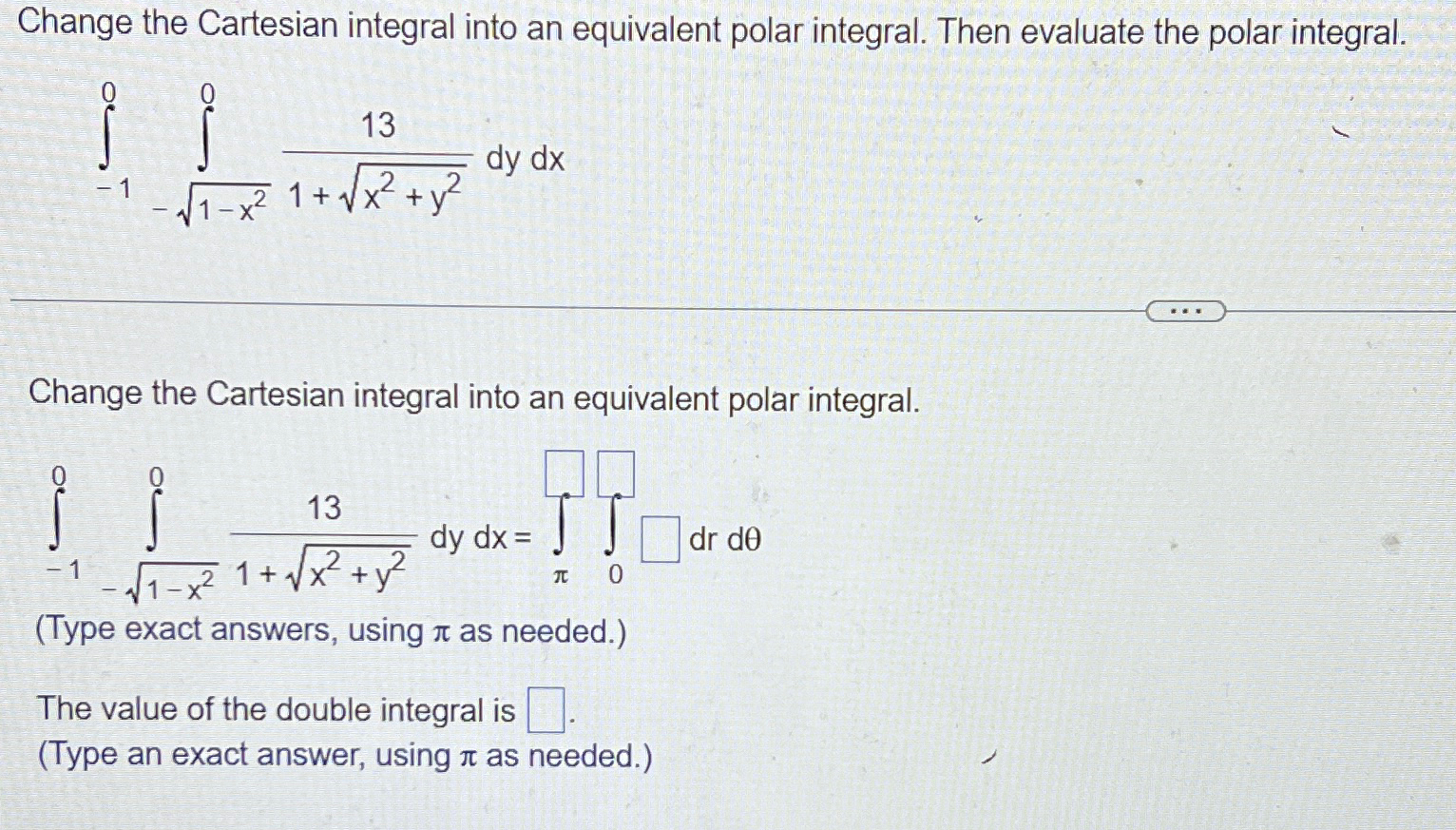 Change the Cartesian integral into an equivalent | Chegg.com