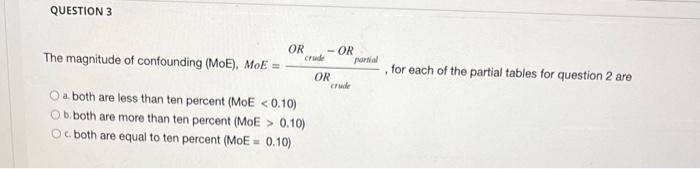 Solved The magnitude of confounding (MoE), MoE =ORculk | Chegg.com