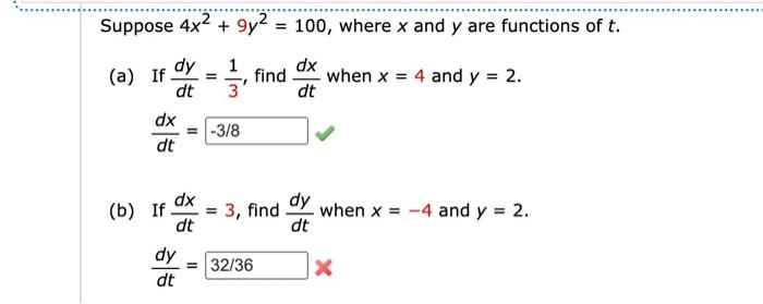Solved Suppose 4x2+9y2=100, where x and y are functions of | Chegg.com