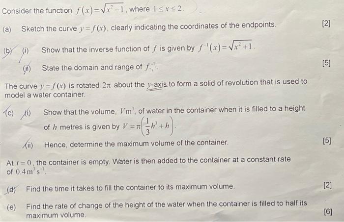 Solved Consider the function f(x)=x2−1, where 1≤x≤2. (a) | Chegg.com