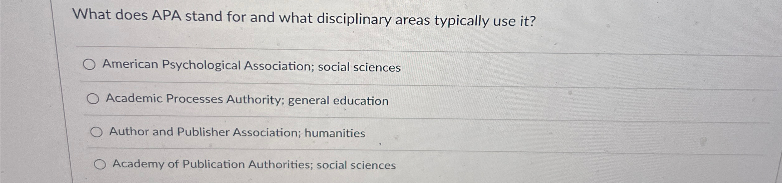 Solved What does APA stand for and what disciplinary areas | Chegg.com