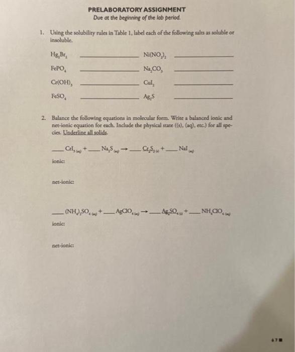 Solved PRELABORATORY ASSIGNMENT Due ot the beginning of the | Chegg.com